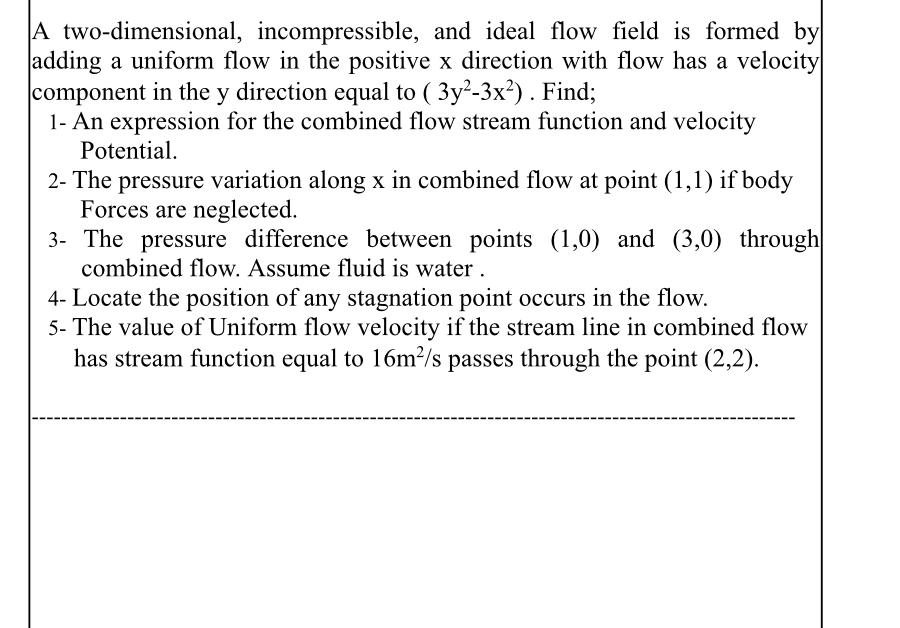 Solved A two-dimensional, incompressible, and ideal flow | Chegg.com