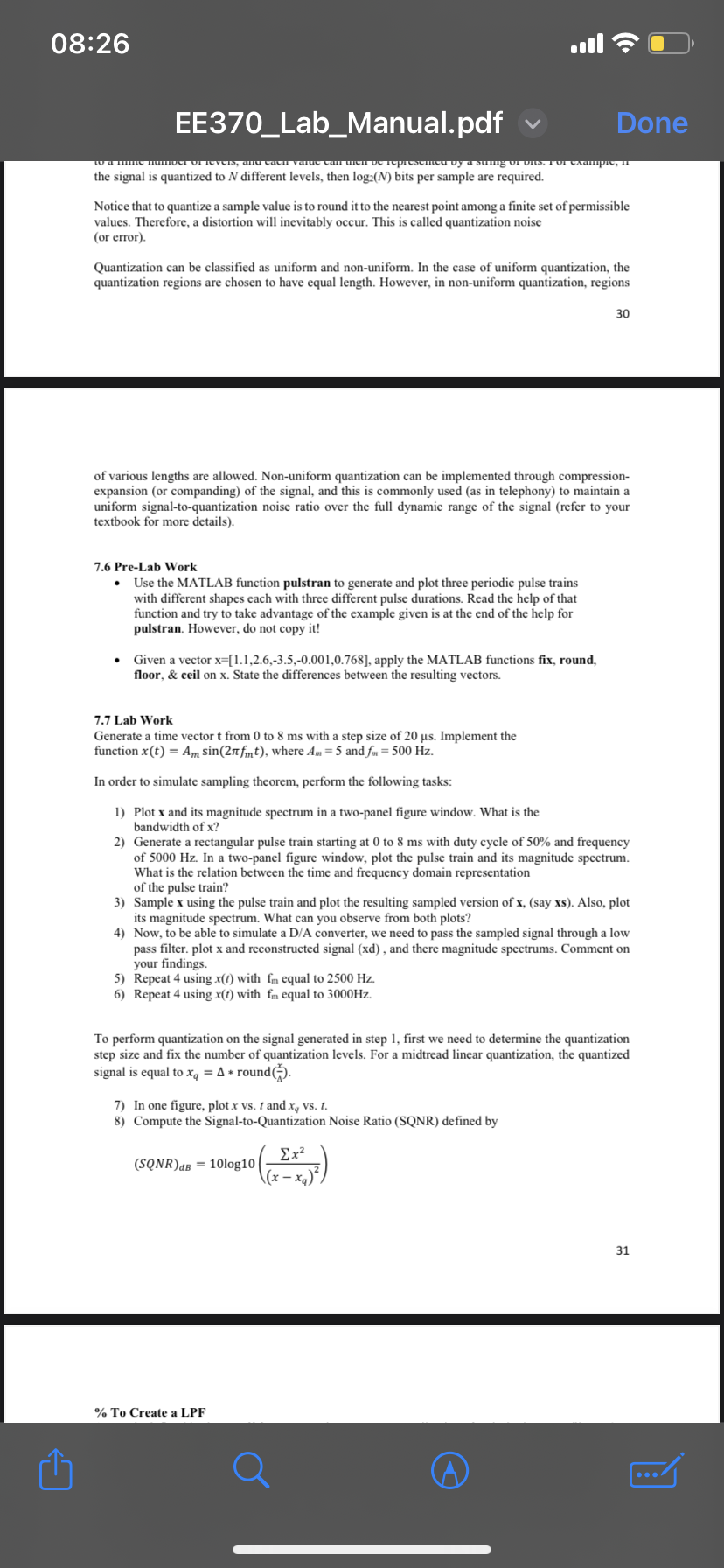 Solved EXPERIMENT 7 Sampling \& Quantization Using MATLAB | Chegg.com