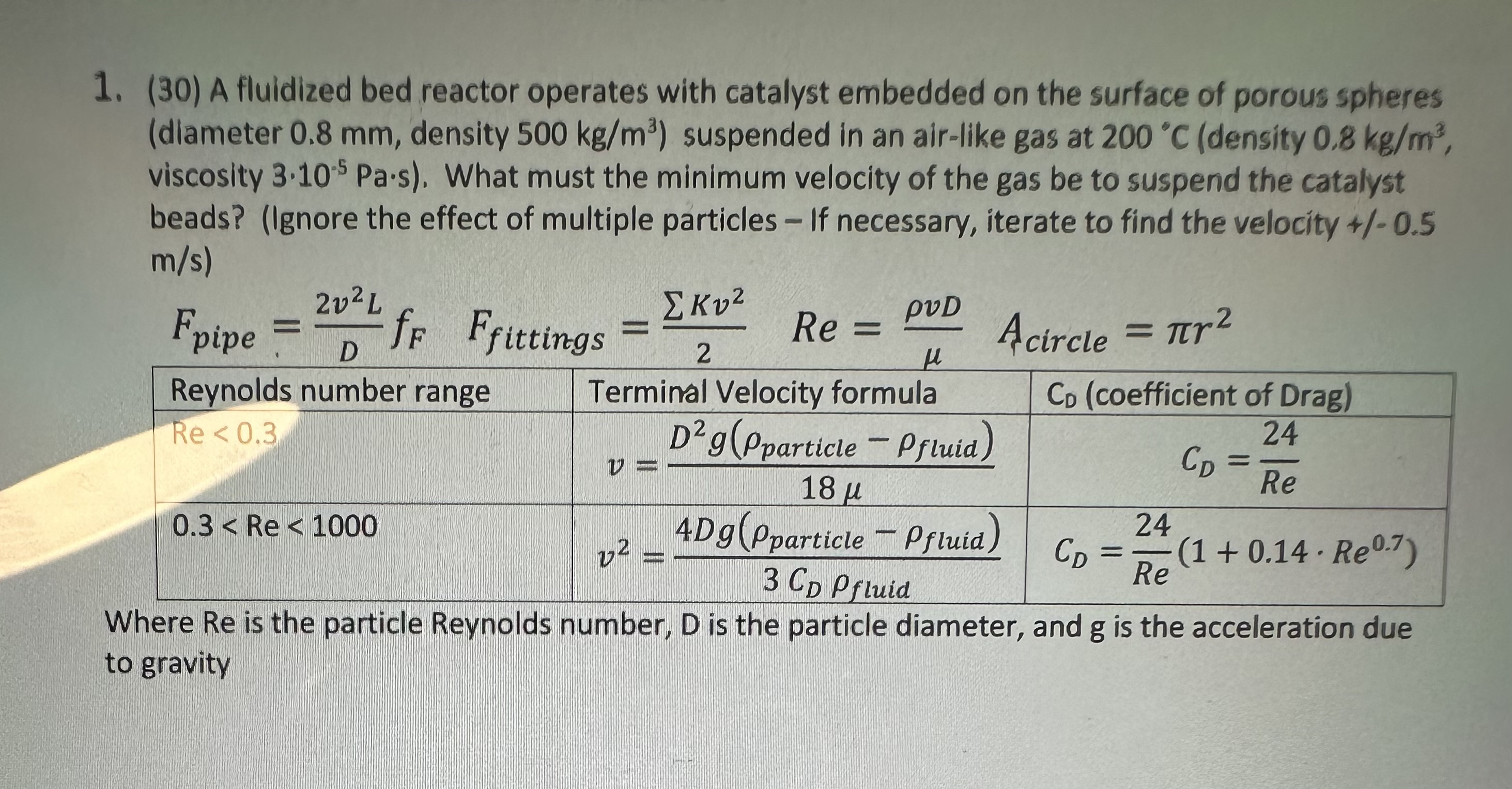 Solved (30) A fluidized bed reactor operates with catalyst | Chegg.com