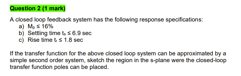 Solved A closed loop feedback system has the following | Chegg.com