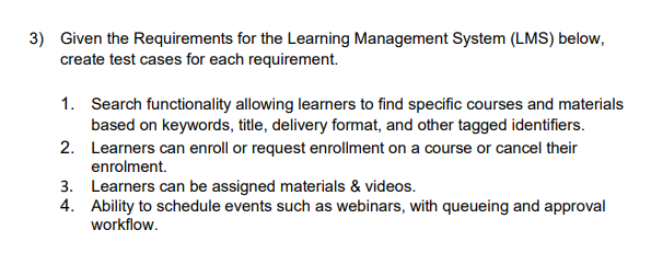 Solved 3) Given the Requirements for the Learning Management | Chegg.com