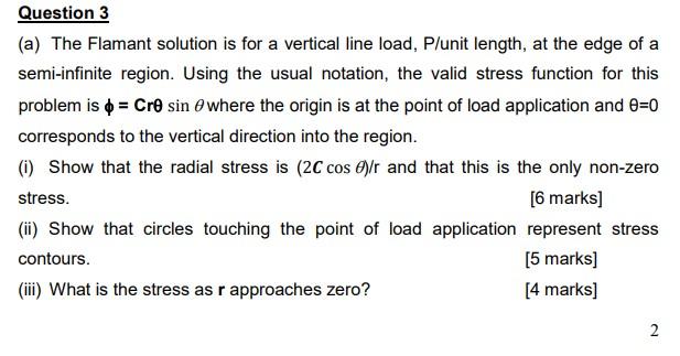 Solved Question 3 (a) The Flamant solution is for a vertical | Chegg.com