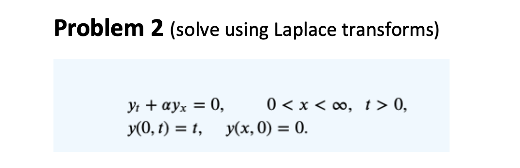Solved Problem 2 (solve using Laplace transforms) = Yt + ayx | Chegg.com