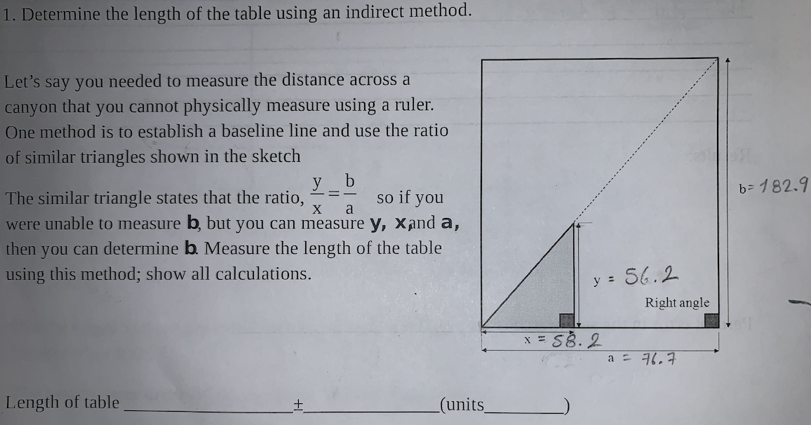 Solved 1. Determine the length of the table using an | Chegg.com