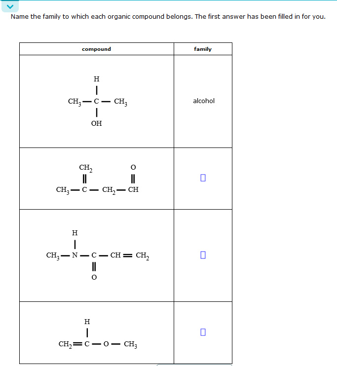 Solved Name the family to which each organic compound | Chegg.com