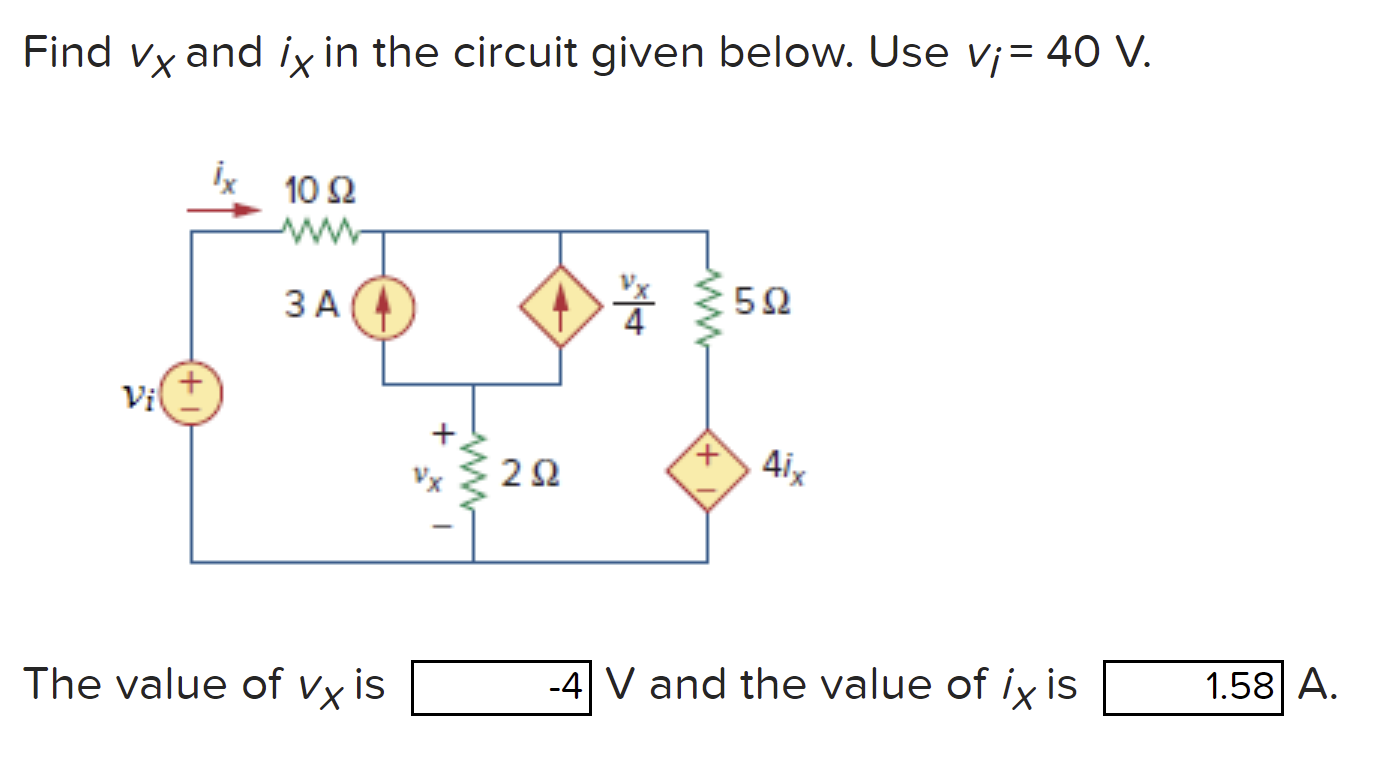 Solved Find vx and it in the circuit given below. Use vi= 40 | Chegg.com