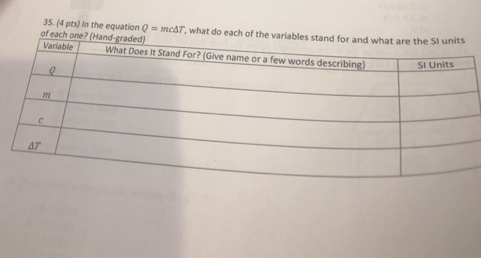Solved 35. (4 pts) In the equation Q mcAT, what do each of | Chegg.com