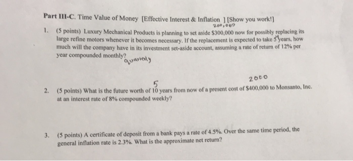 Solved Part II-C. Time Value of Money [Efective Interest & | Chegg.com