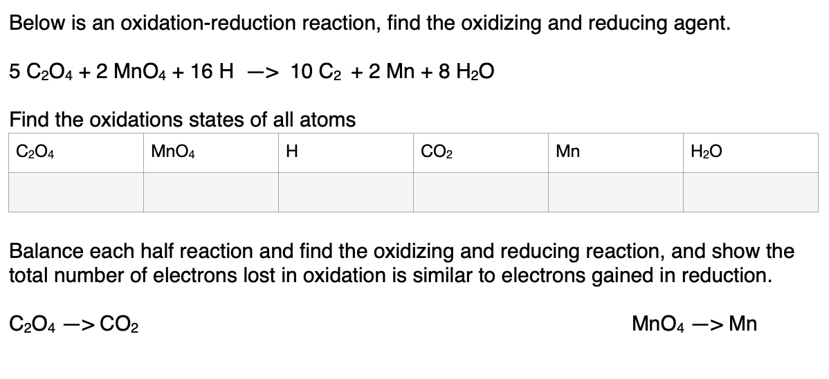 Solved Below is an oxidation-reduction reaction, find the | Chegg.com