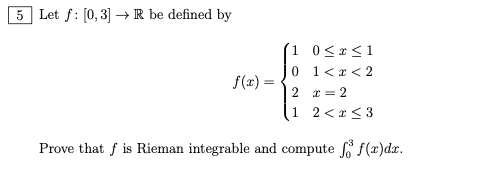 Solved Let f:[0,3]→R ﻿be defined byf∫03f(x)dx | Chegg.com
