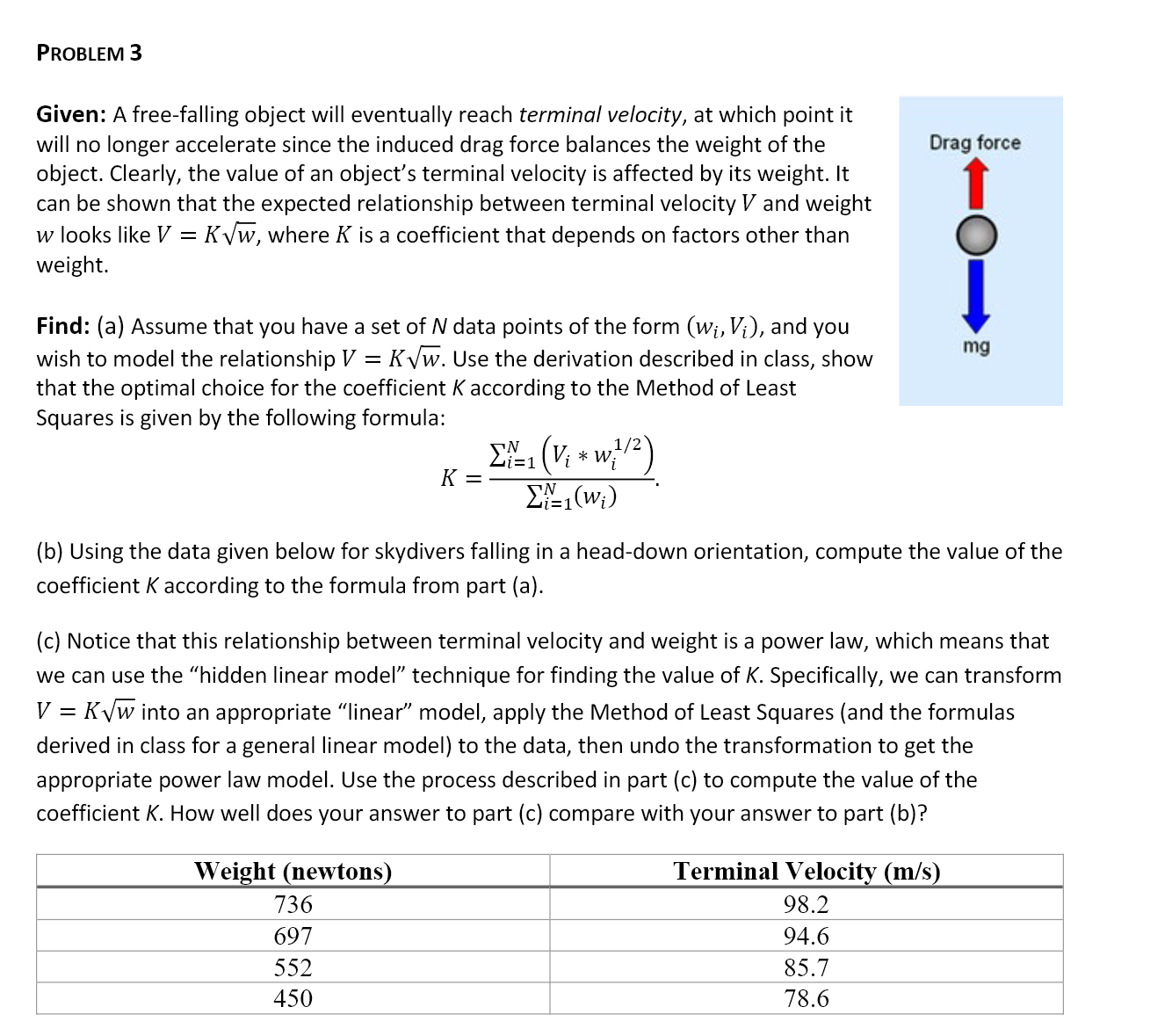 Solved Problem 3Given: A free-falling object will eventually | Chegg.com