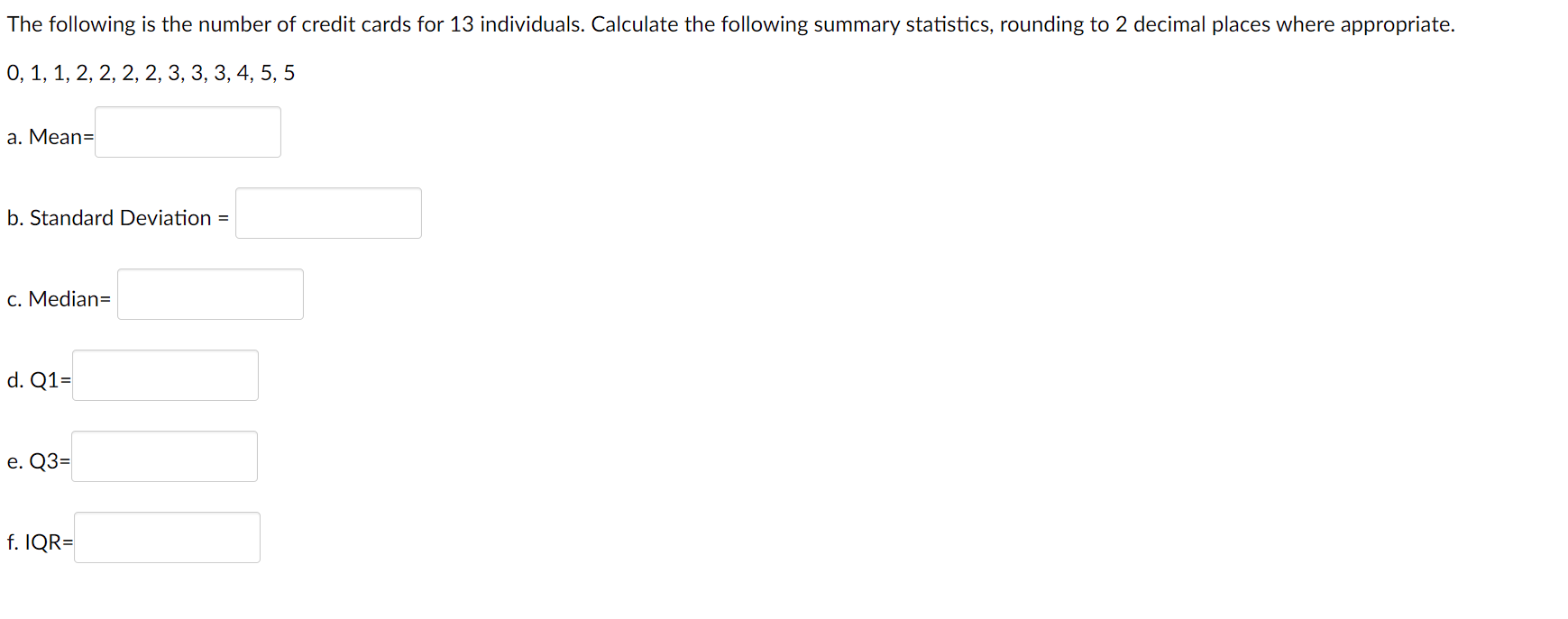 Solved The following is the number of credit cards for 13 | Chegg.com