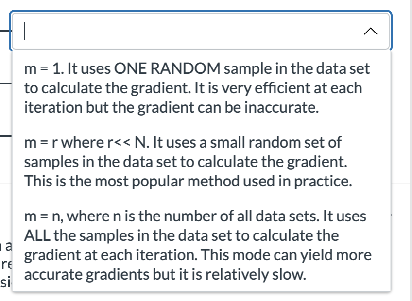 Solved m=1. It uses ONE RANDOM sample in the data set to | Chegg.com