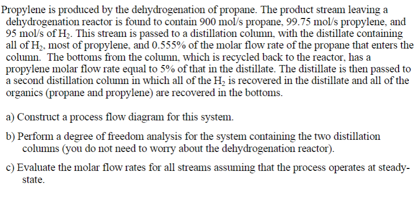 Solved Propylene is produced by the dehydrogenation of | Chegg.com