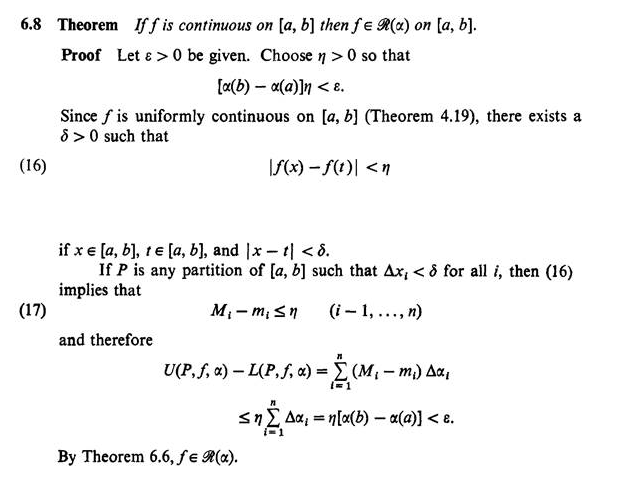 Solved 6.8 Theorem If f is continuous on [a,b] then f∈R(α) | Chegg.com
