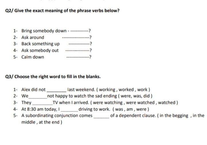 Solved Q2/ Give the exact meaning of the phrase verbs below? | Chegg.com