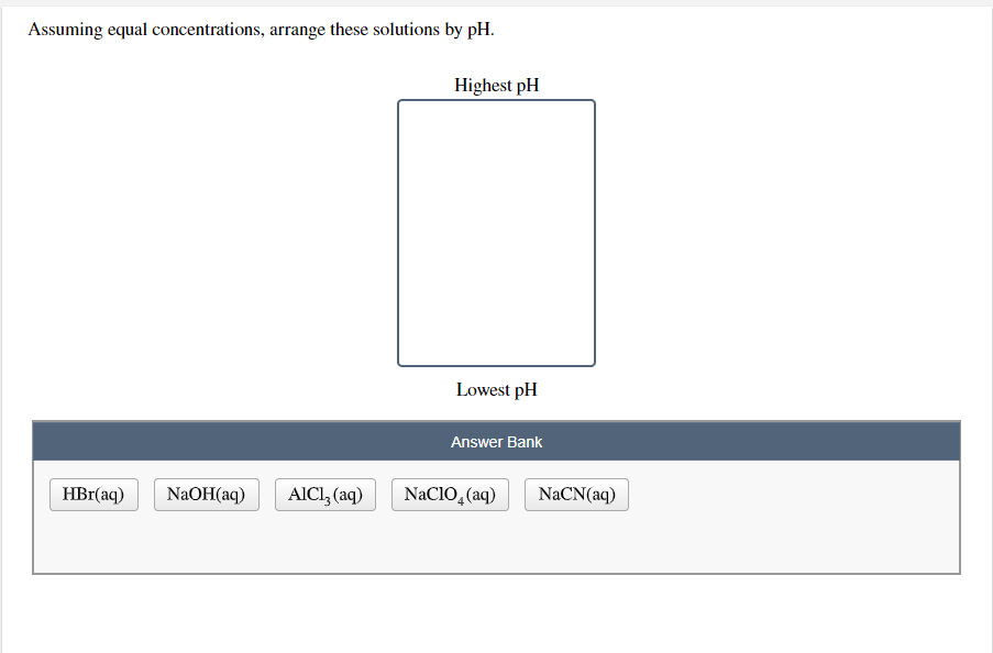 Solved Assuming equal concentrations, arrange these | Chegg.com