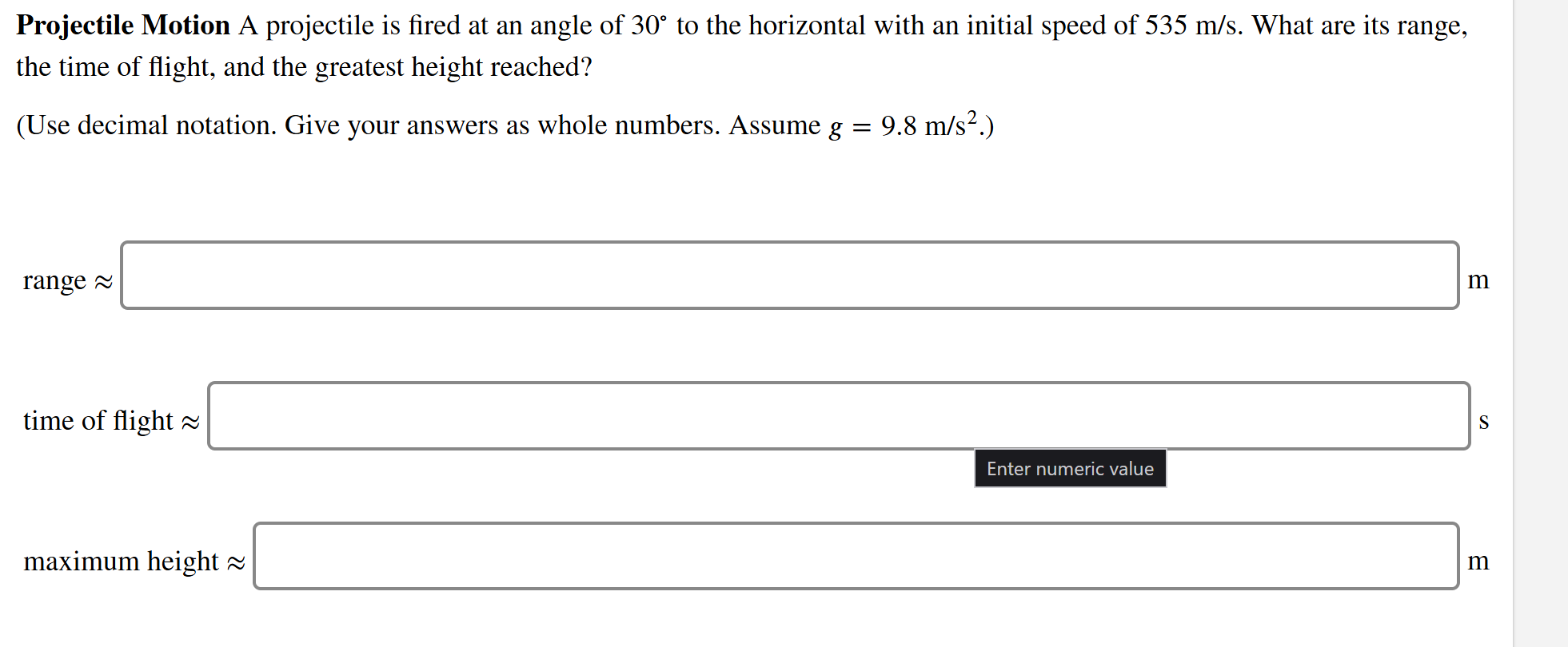 Solved Projectile Motion A projectile is ﻿fired at an ﻿angle | Chegg.com