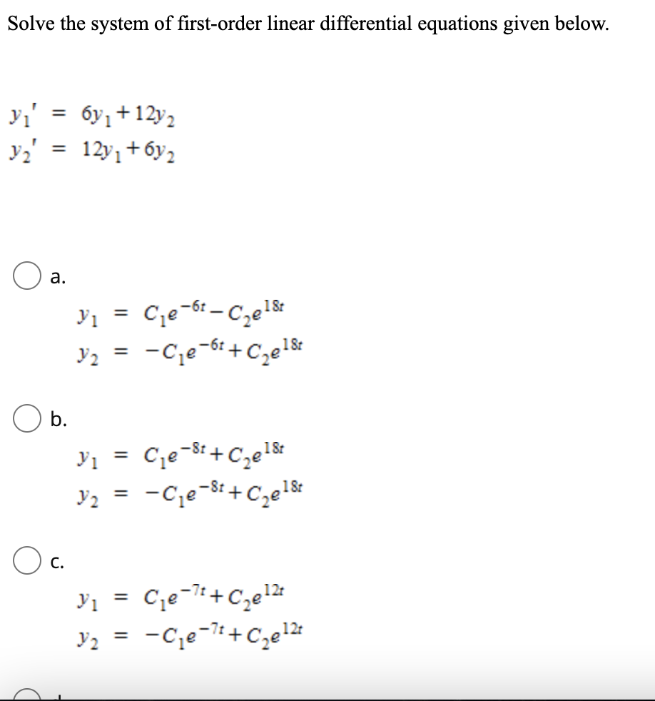 Solved Solve the system of first-order linear differential | Chegg.com