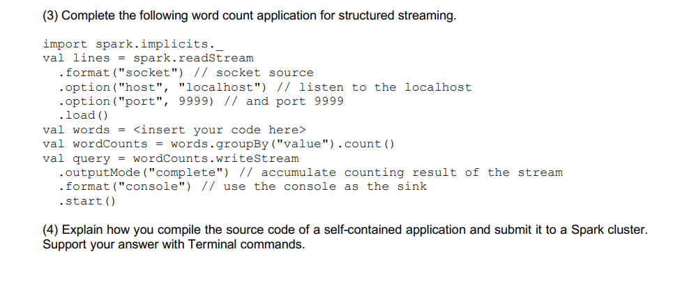 Solved F. Spark data processing Use Spark DataFrame/Dataset | Chegg.com