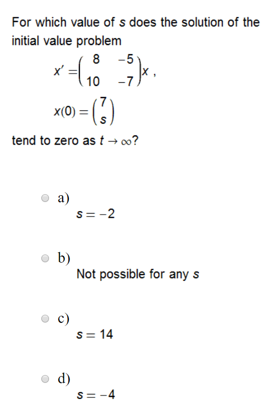 Solved For which value of s does the solution of the initial | Chegg.com