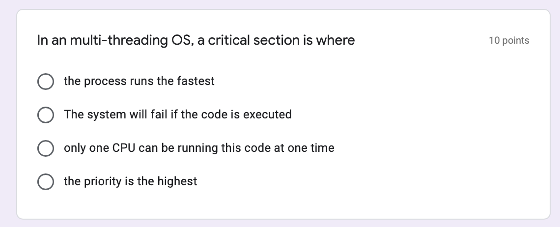 Solved In an multi-threading OS, a critical section is where | Chegg.com