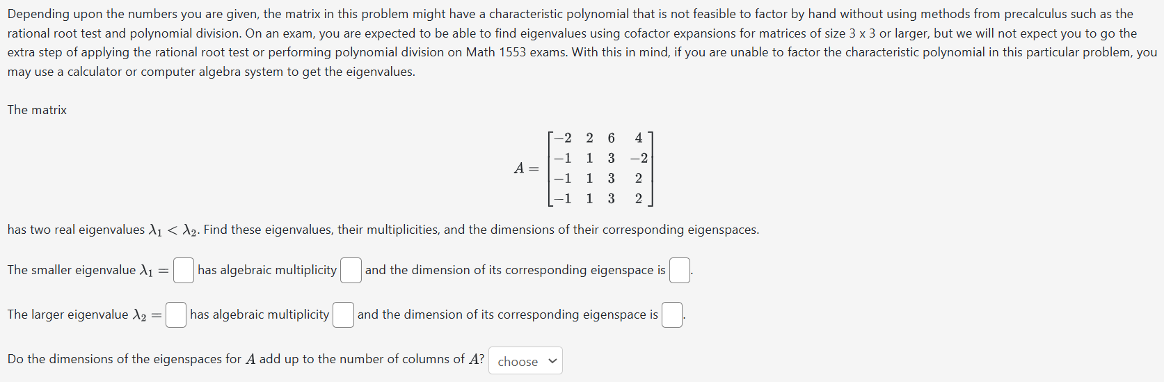 Solved Depending upon the numbers you are given, the matrix | Chegg.com