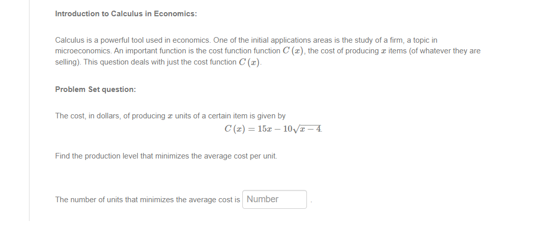 Solved Introduction to Calculus in Economics: Calculus is a | Chegg.com