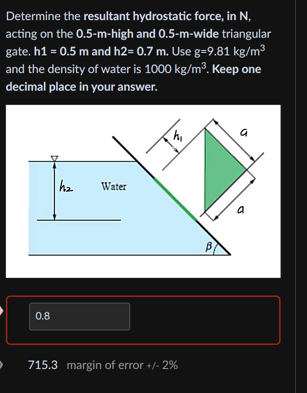 Solved Determine the resultant hydrostatic force, in N, | Chegg.com