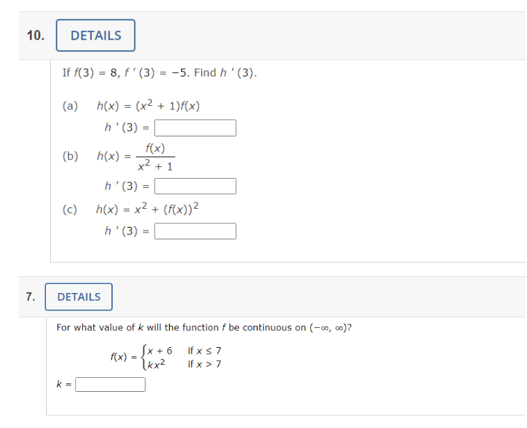 Solved If f(3)=8,f′(3)=−5. Find h′(3) (a) h(x)=(x2+1)f(x) | Chegg.com