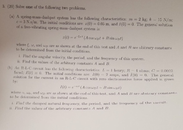 Solved A spring-mass-dashpot system has the following | Chegg.com