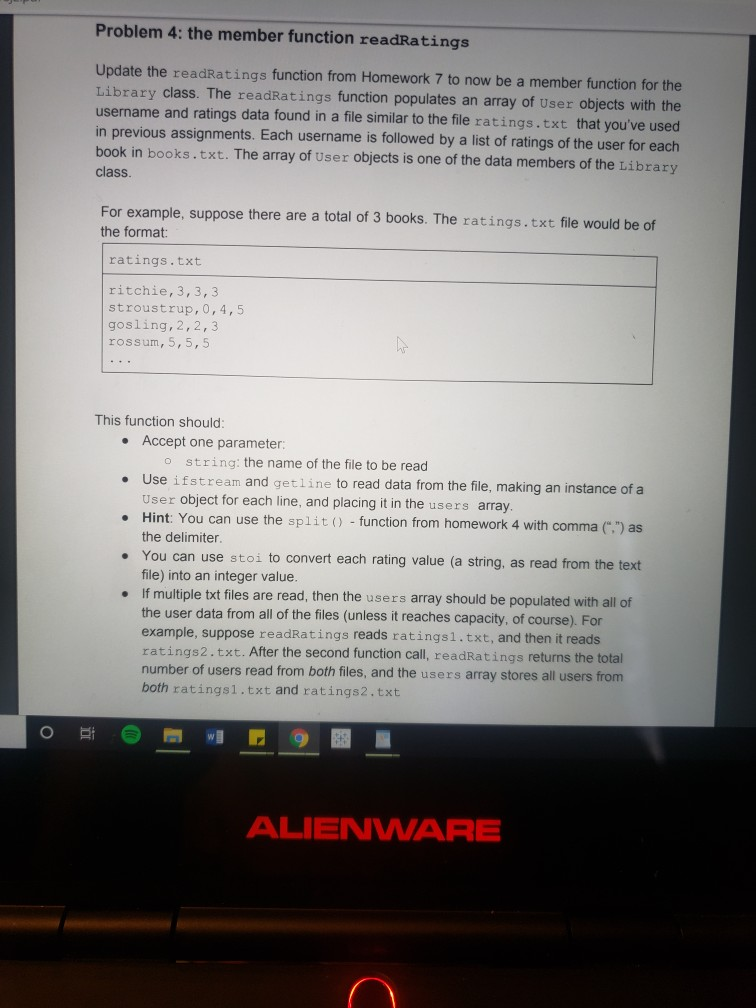 Solved Problem 4: the member function readRatings Update the | Chegg.com