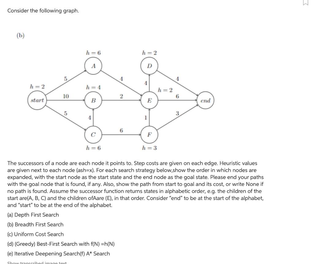 Solved Consider the following graph. (b) h=6 h = 2 А D 5 4 | Chegg.com