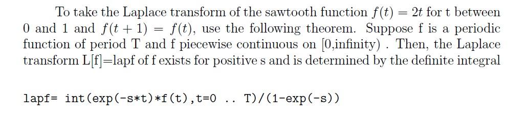 Solved The Laplace transform of the period is 3 sawtooth | Chegg.com