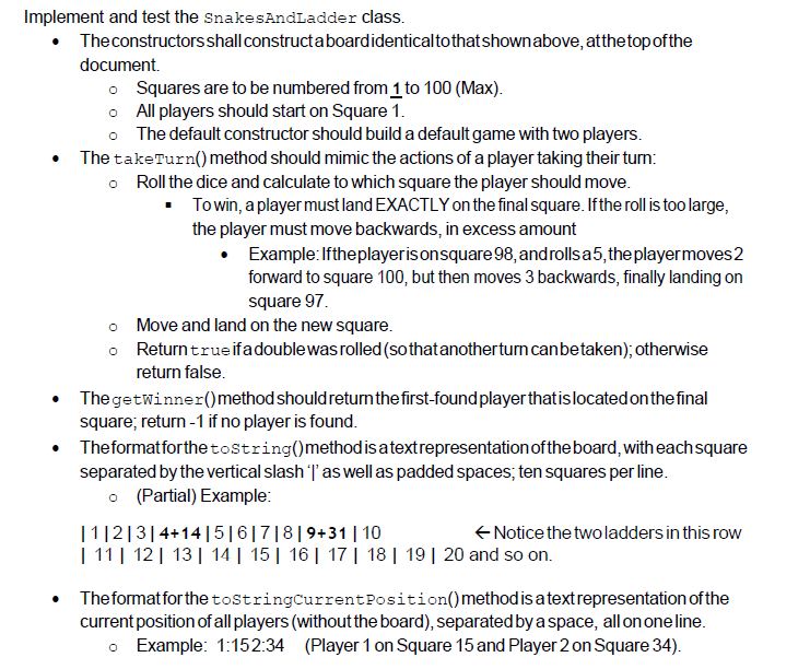 Can anyone write the class SnakesAndLadders. This UML | Chegg.com