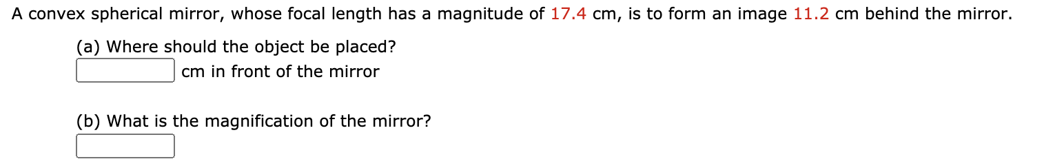 Solved A convex spherical mirror, whose focal length has a | Chegg.com