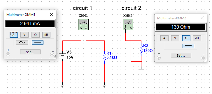 Solved circuit 1 circuit 2 Multimeter-XMM1 Х XMMI XMM2 | Chegg.com