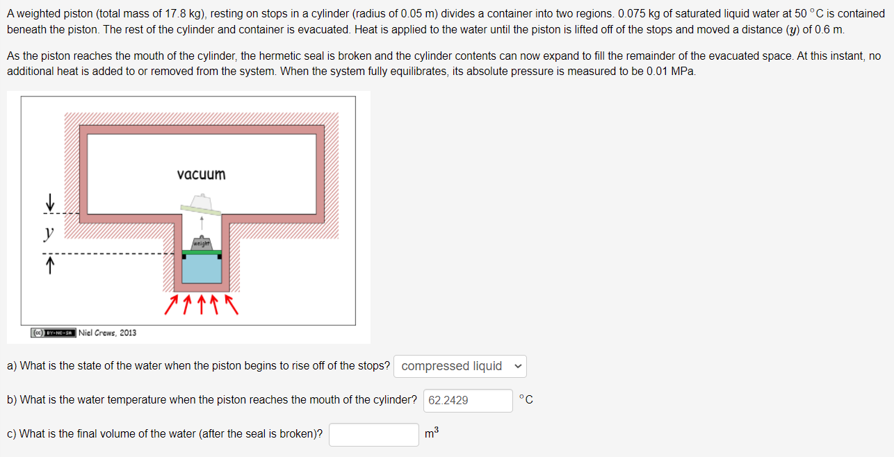Solved A weighted piston (total mass of 17.8 kg), resting on | Chegg.com