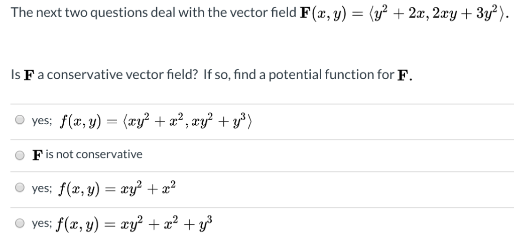 Solved The next two questions deal with the vector field | Chegg.com