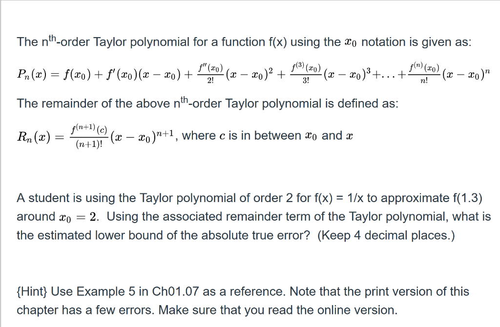 Solved The nth-order Taylor polynomial for a function f(x) | Chegg.com