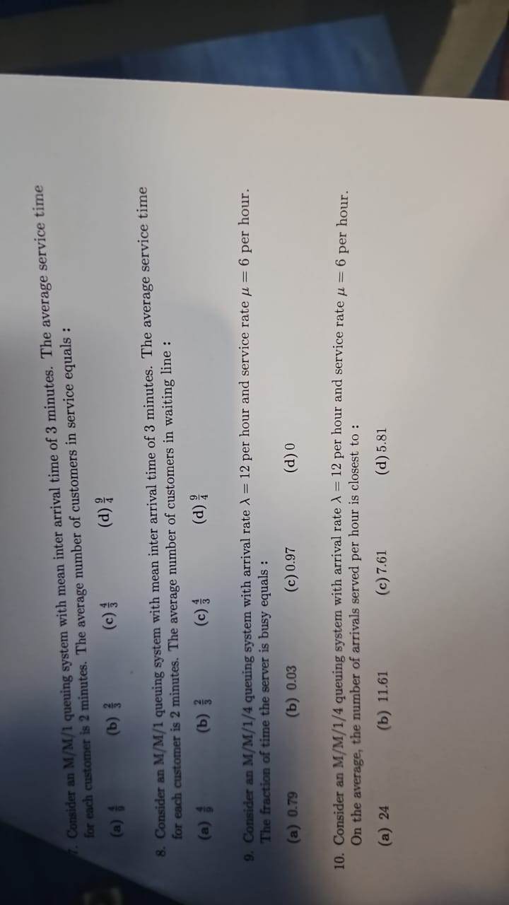 Solved 7 Consider An M M 1 Queuing System With Mean Inter