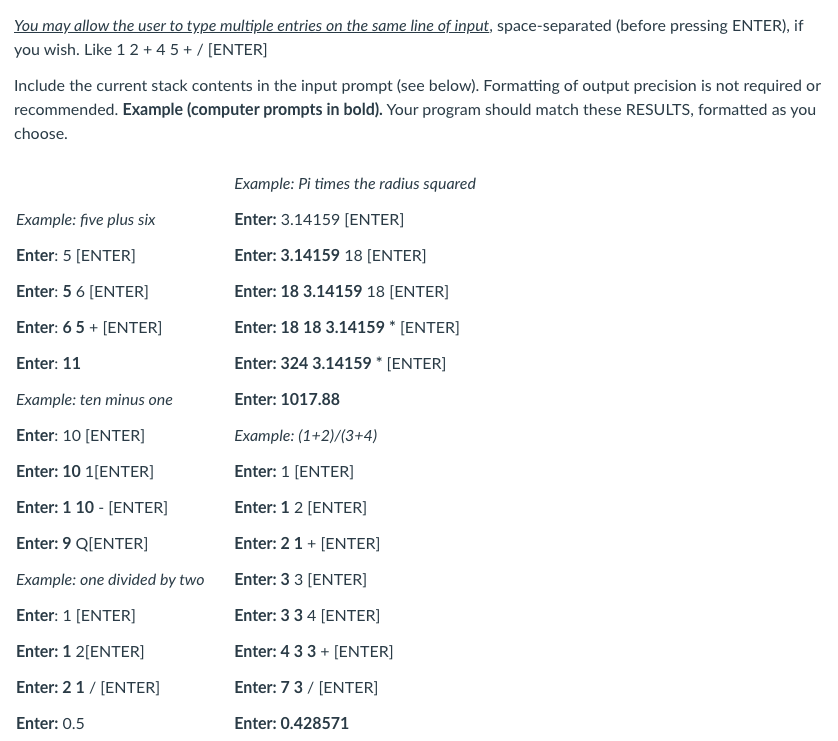 Part 2: An RPN Calculator Use your stack template | Chegg.com