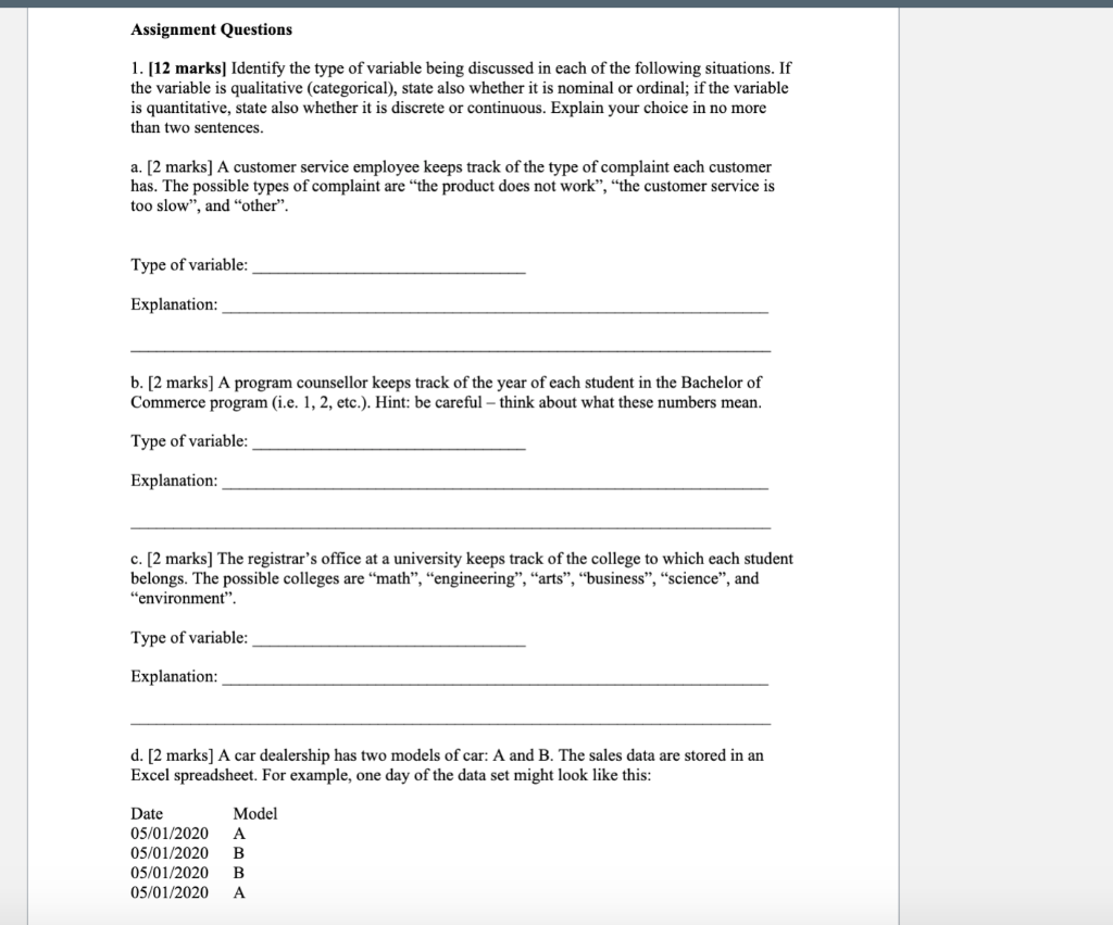 Assignment Questions 1. [12 marks] Identify the type | Chegg.com