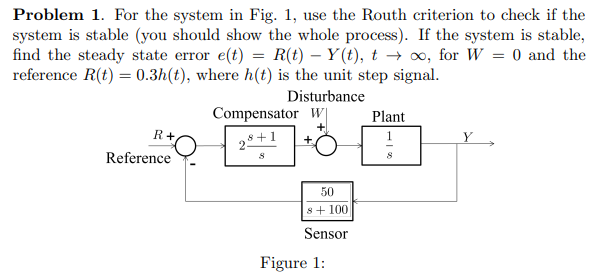 Solved Problem 1. For the system in Fig. 1, use the Routh | Chegg.com