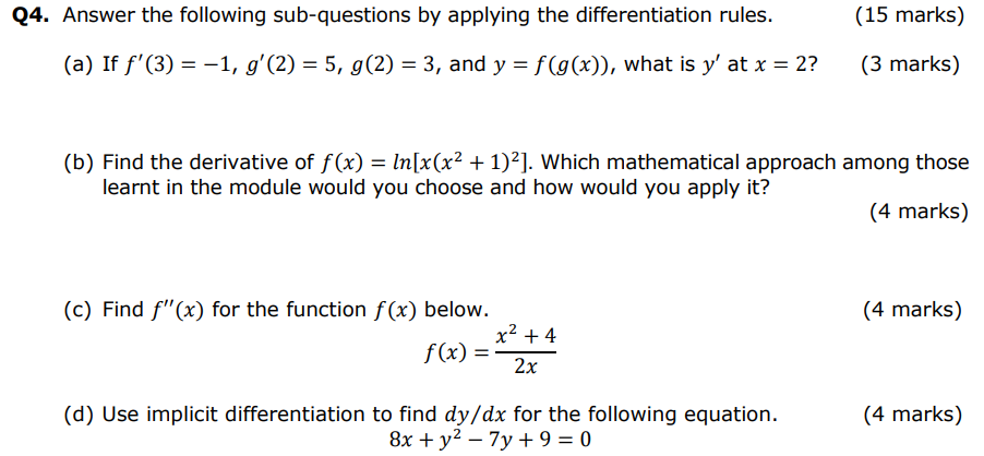 Solved 4. Answer the following sub-questions by applying the | Chegg.com