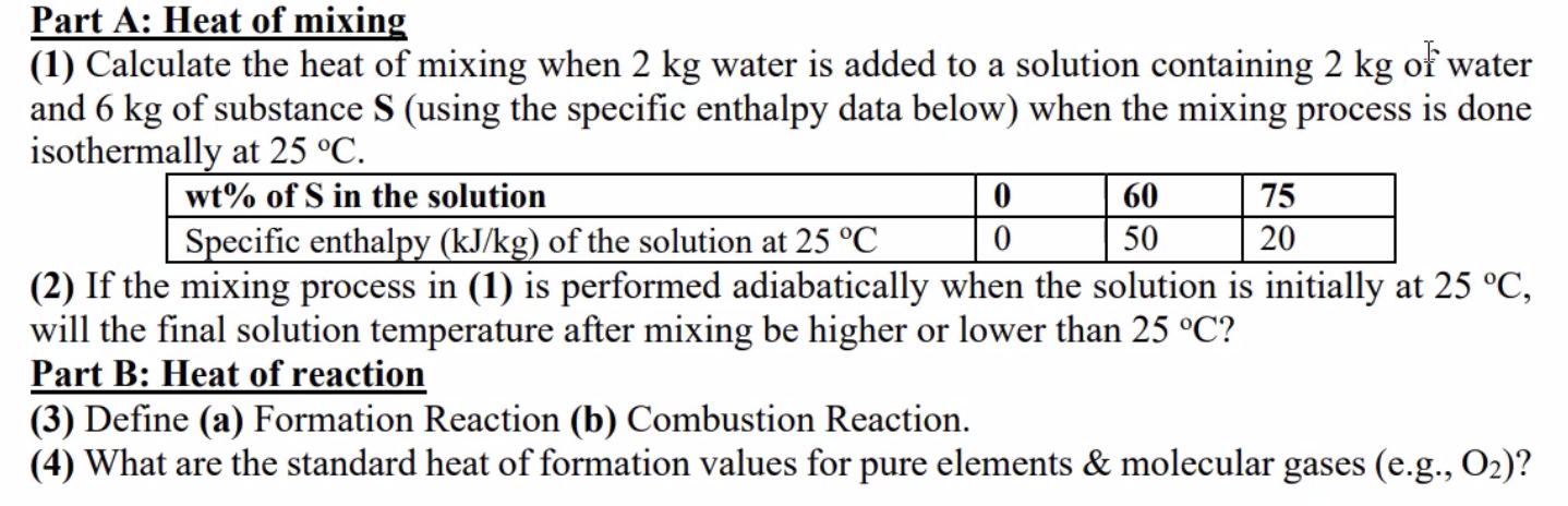 Solved Part A: Heat of mixing (1) Calculate the heat of | Chegg.com