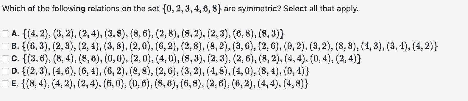 Solved Which of the following relations on the set | Chegg.com