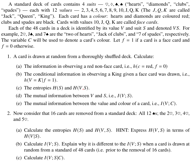 Solved A Standard Deck Of Cards Contains 4 Suits Chegg