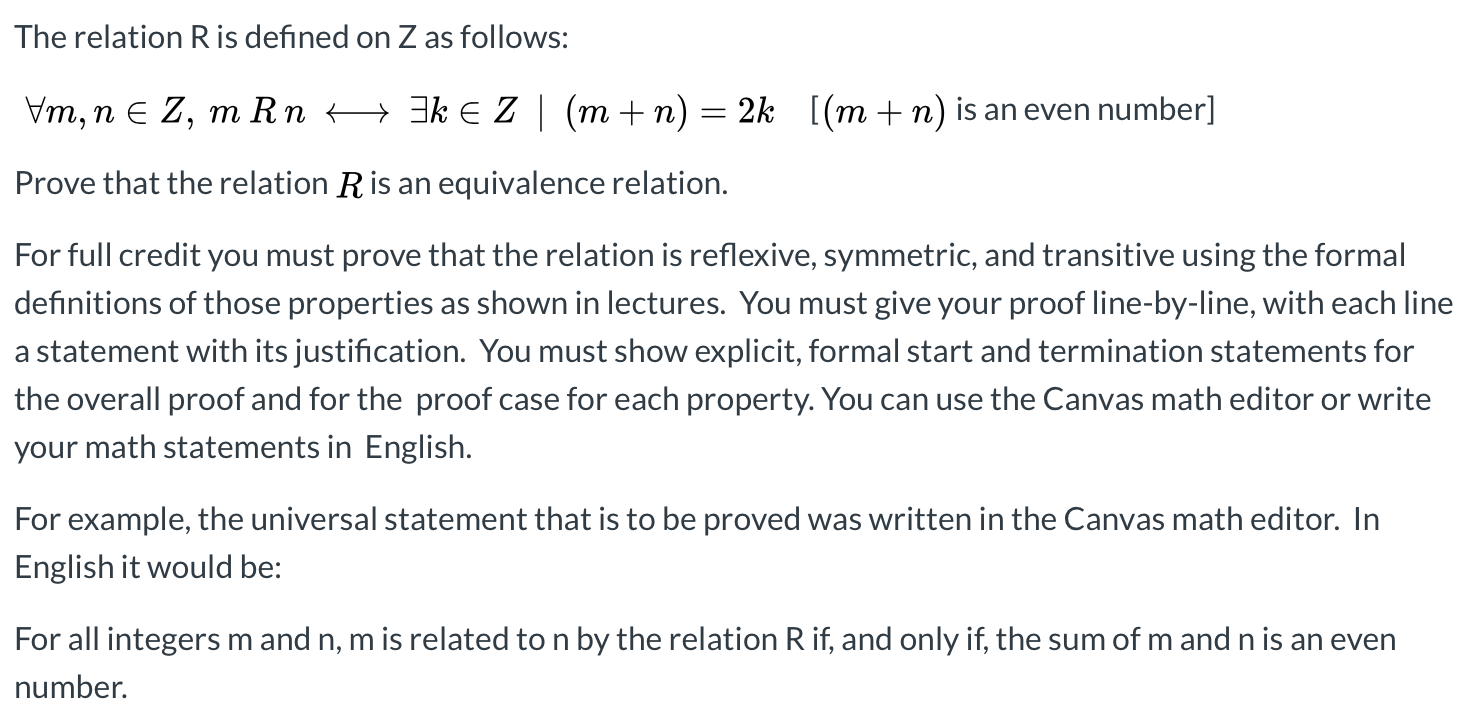 Solved The relation Ris defined on Z as follows: Vm, n E Z, | Chegg.com