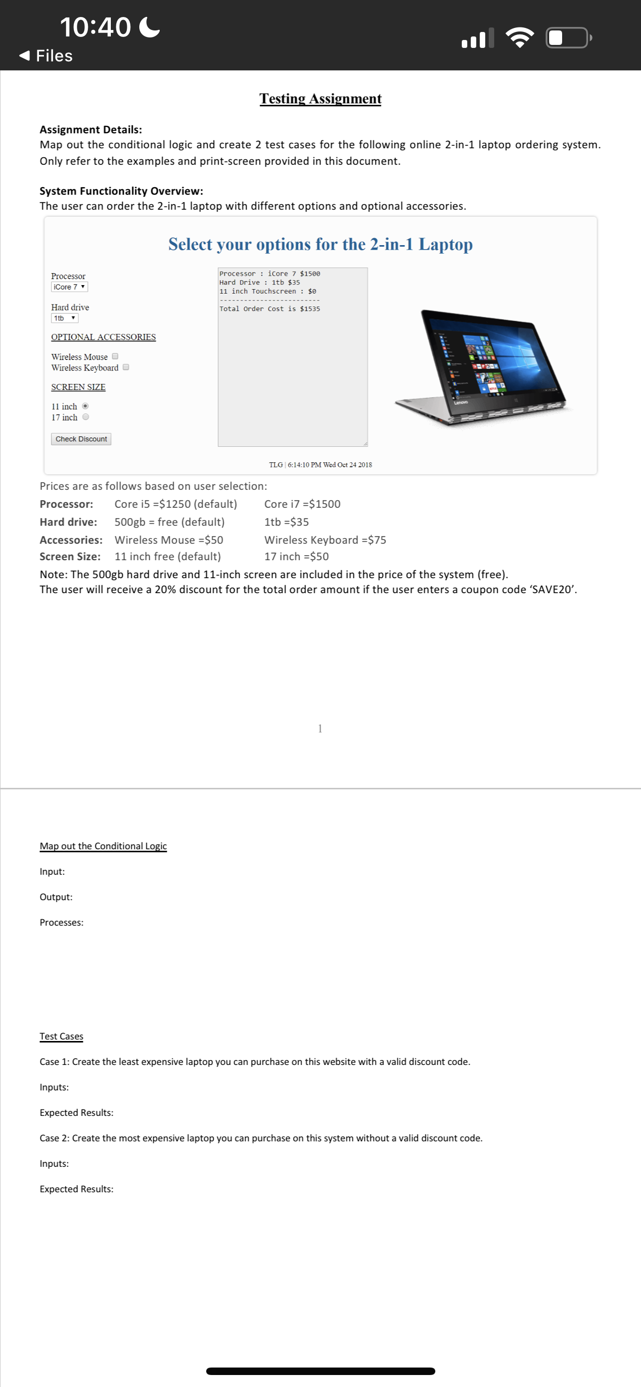 Solved Testing Assignment Assignment Details Map Out The